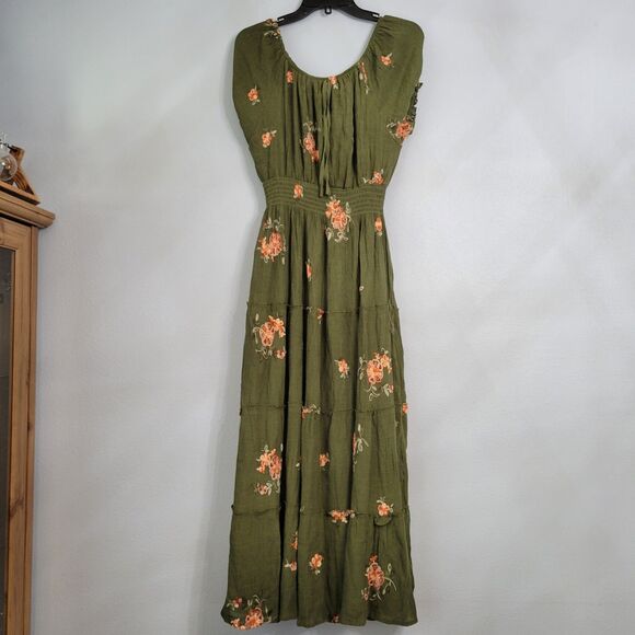 Kindred | Dresses | Kindred Anthropologie Olive Green Floral ...